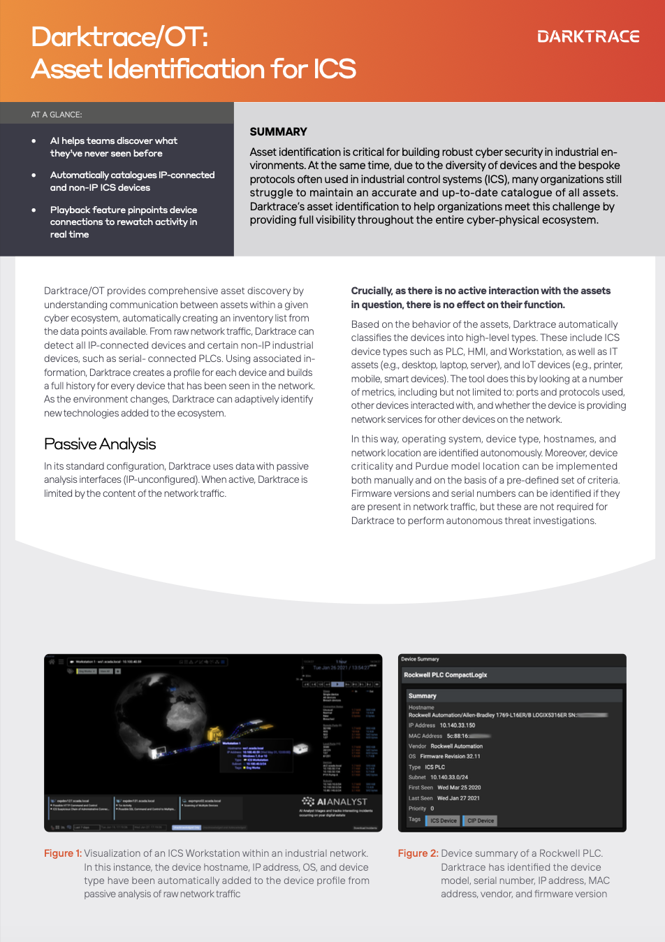Darktrace/OT: Asset Identification for ICS | Data Sheet | Darktrace Resource